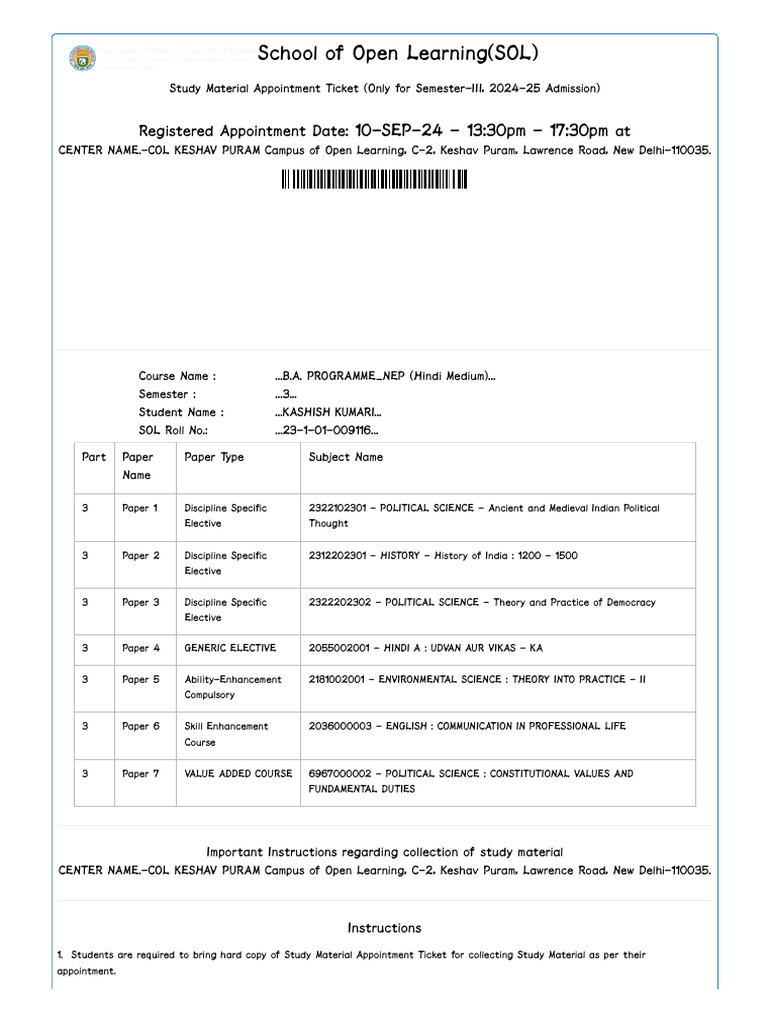 SOL Study Material Appointment | PDF