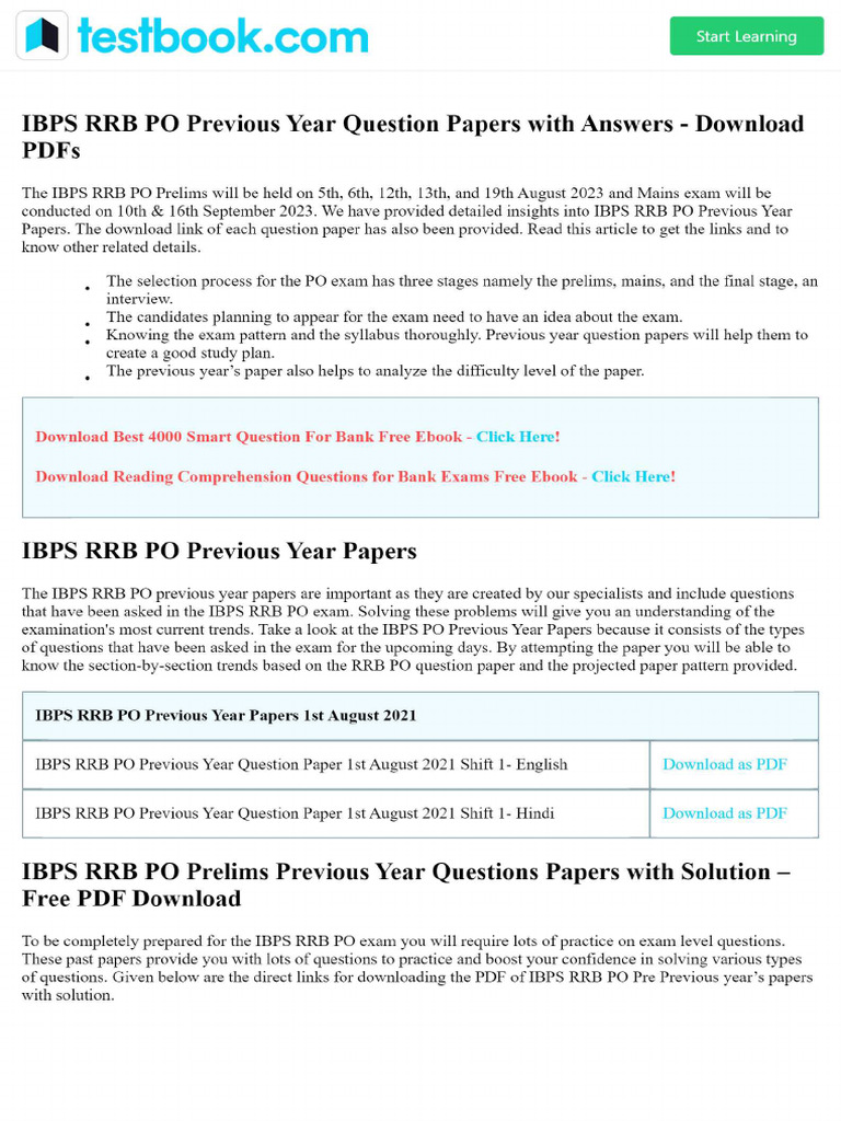 IBPS RRB PO Previous Year Question Papers With Answers - Download PDFs ...