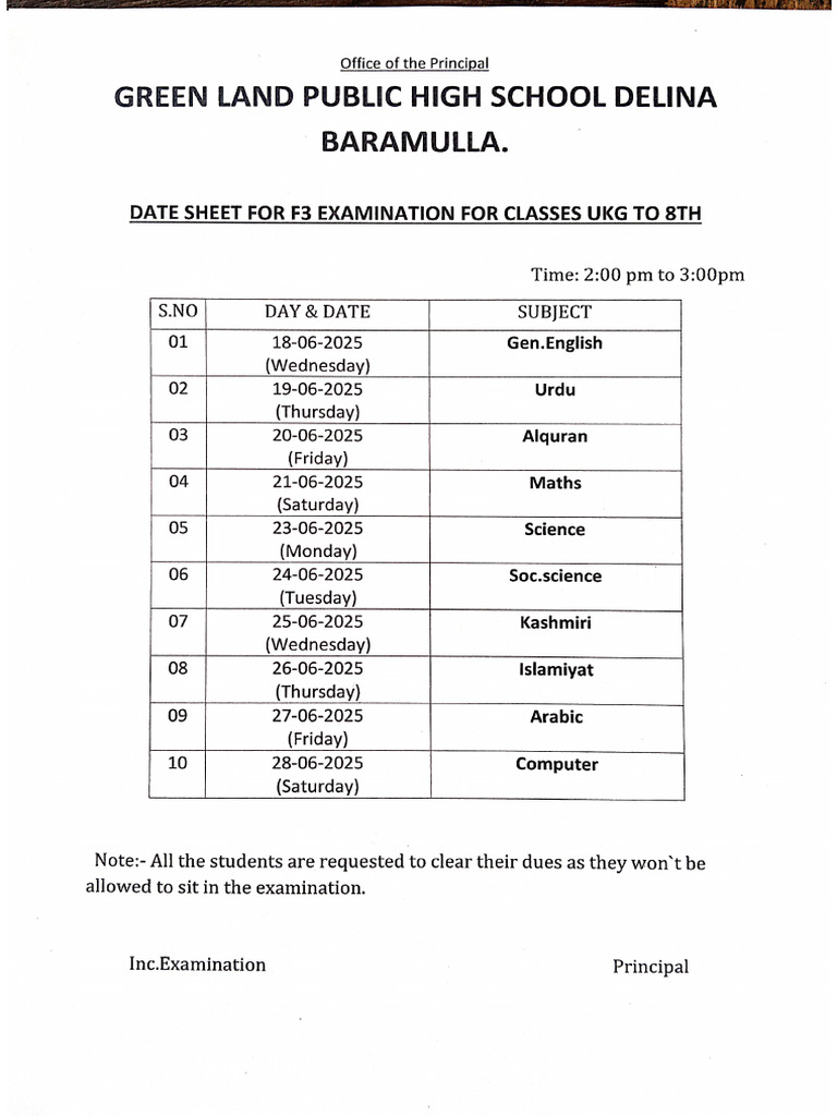 Date Sheet F3 2025 | PDF