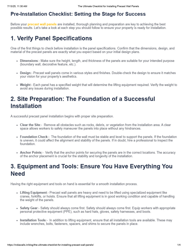 The Ultimate Checklist For Installing Precast Wall Panels | PDF ...