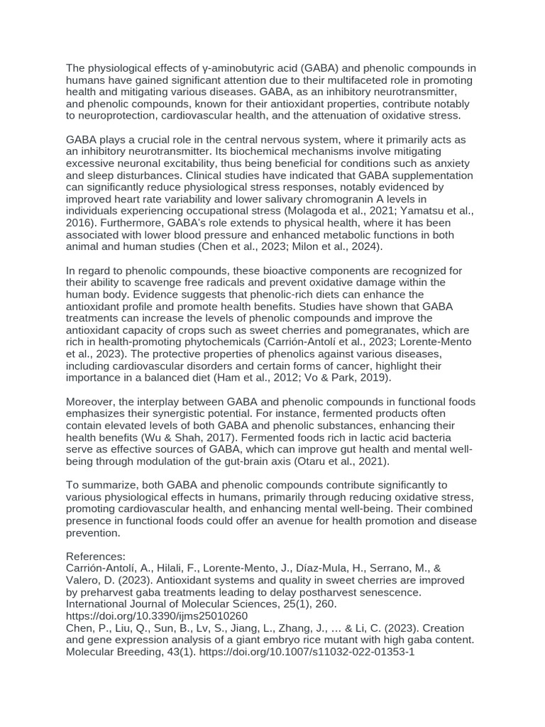 GABA With Physiology Effect in Human | PDF | Polyphenol | Antioxidant