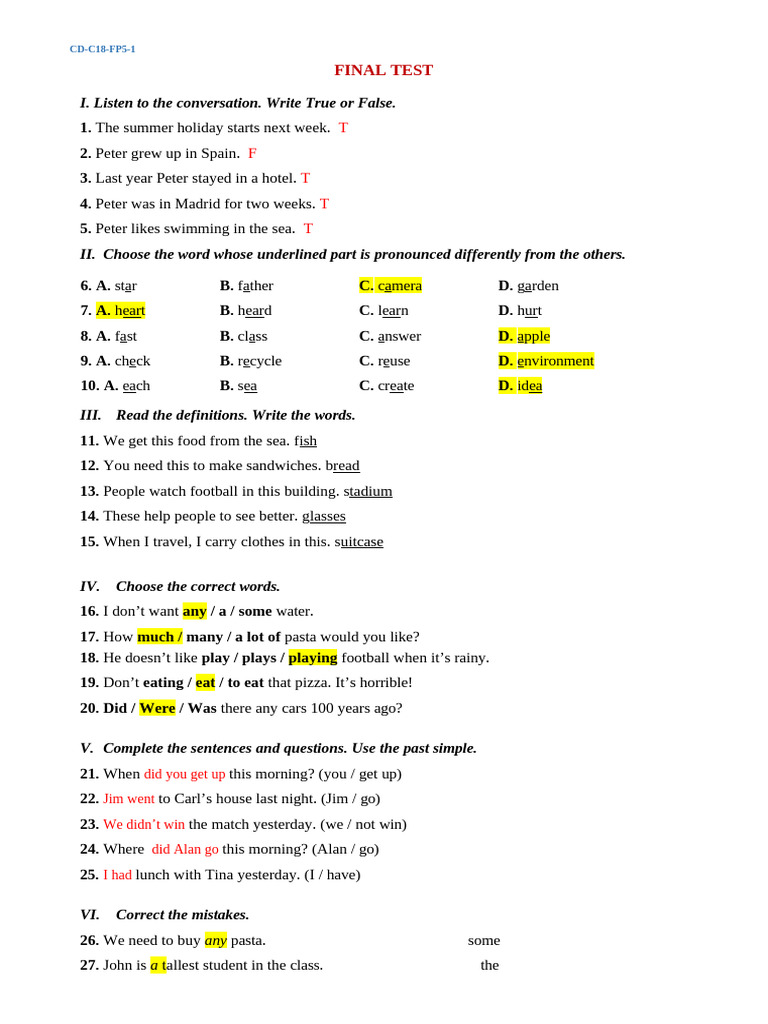 Final Test: Listening & Language Skills | PDF