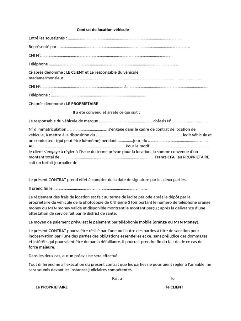 Contrat de location de véhicule en Belgique | PDF