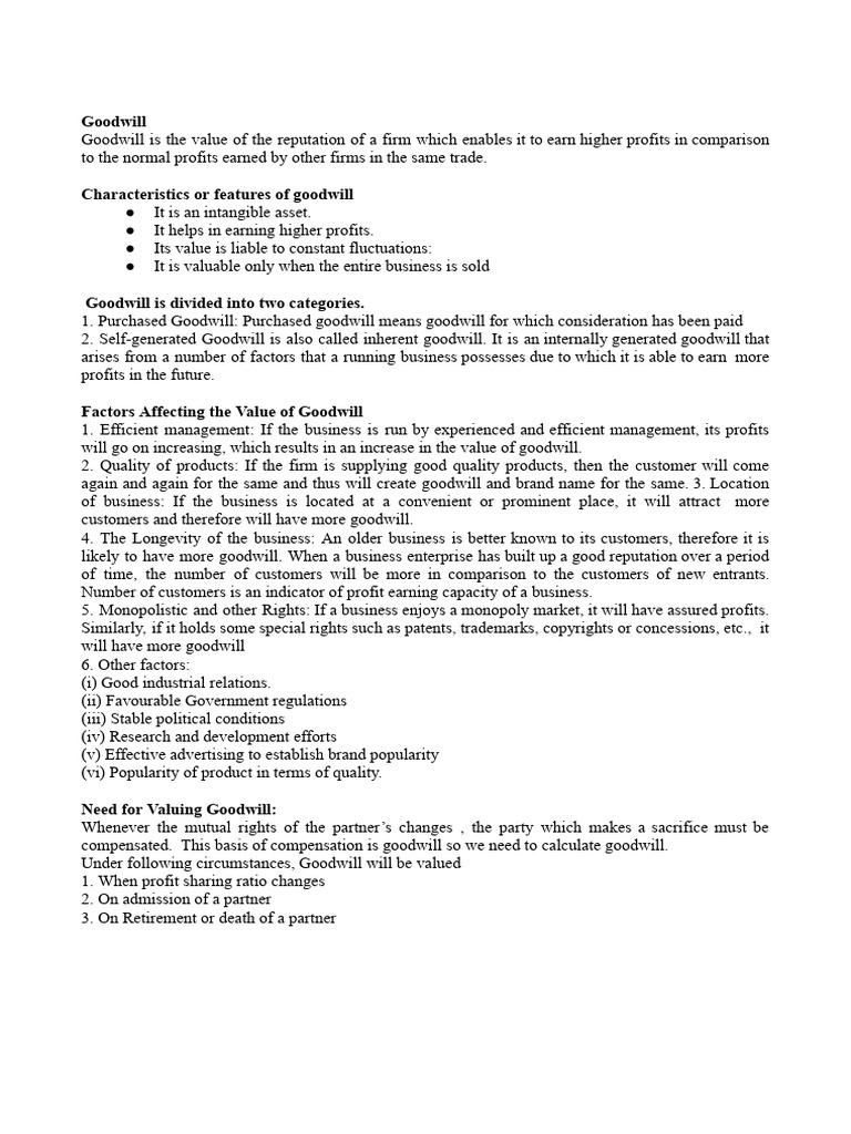 Class 12th Chapter 2 Account Goodwill Notes | PDF | Goodwill ...