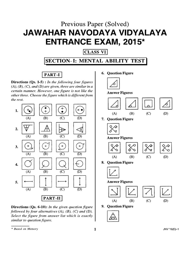 JNVST Pyq 2015 | PDF