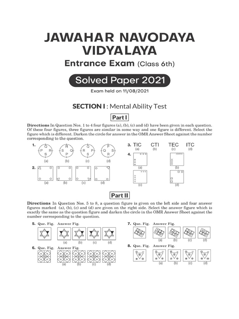 JNVST Pyq 2021 | PDF