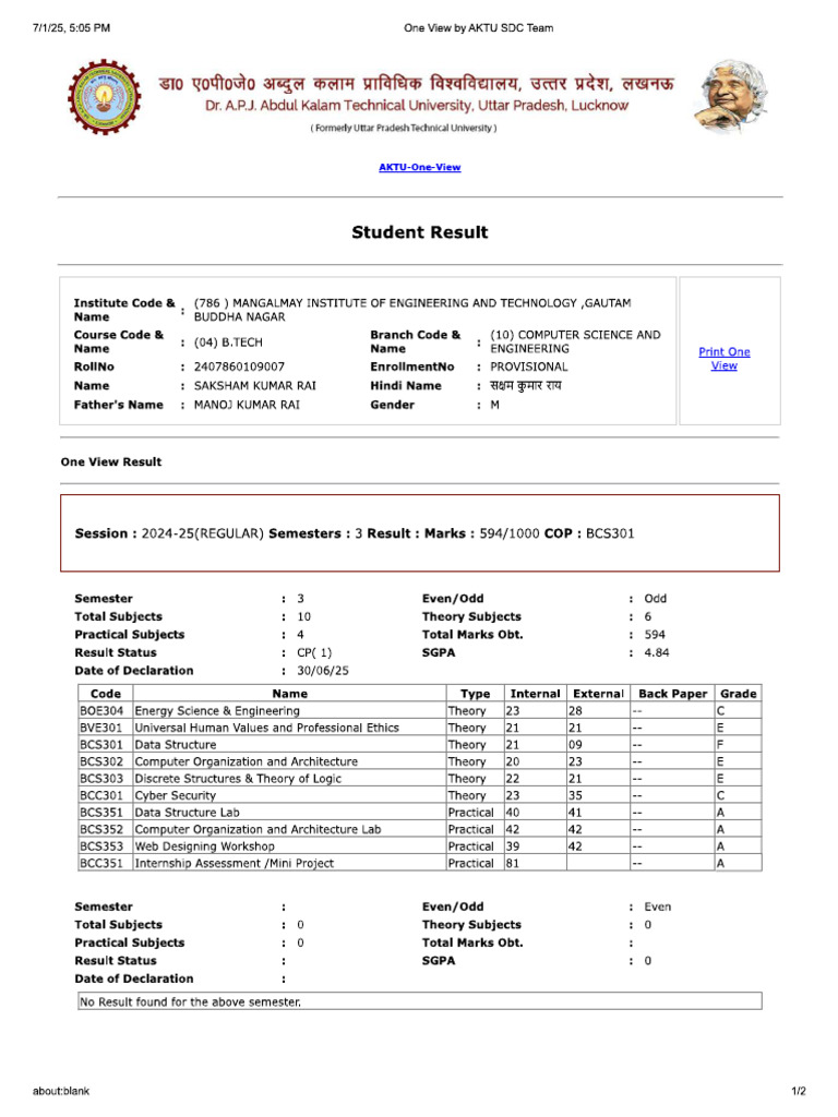 Result Sem3 | PDF