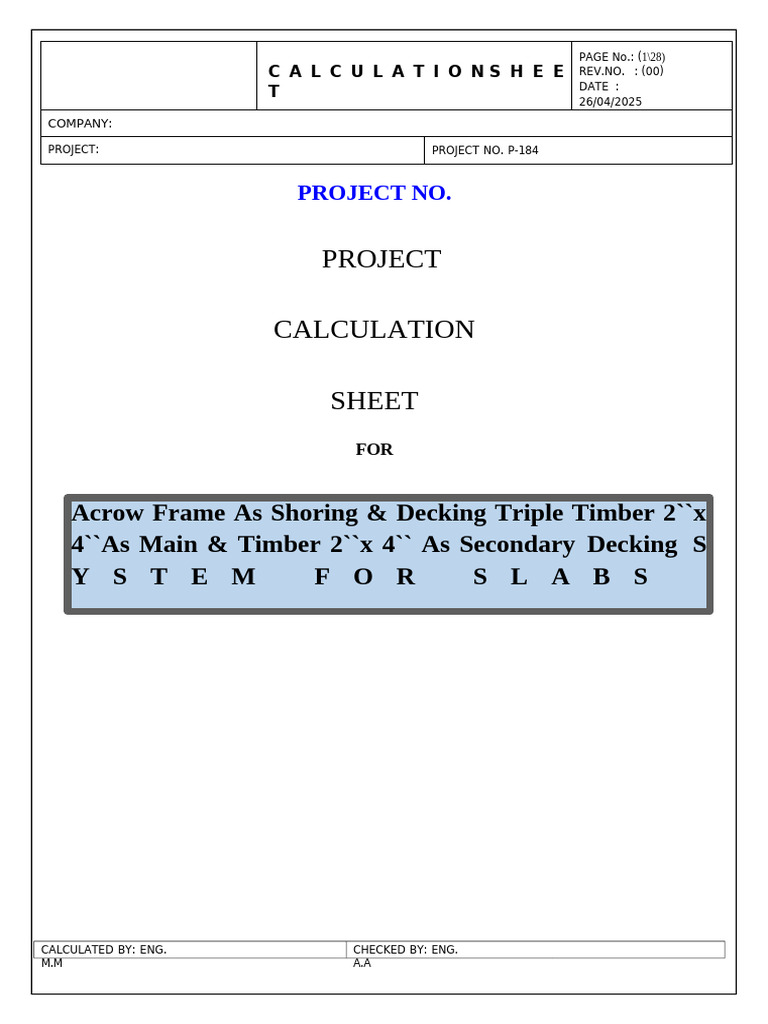 Calculation Sheet For AUDI Project 01 | PDF | Bending | Scaffolding