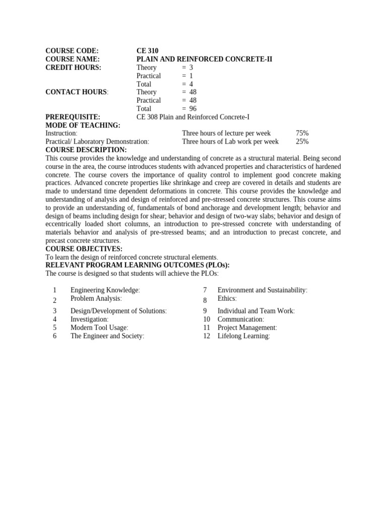 CE 310 Zero LEcture | PDF | Reinforced Concrete | Bending