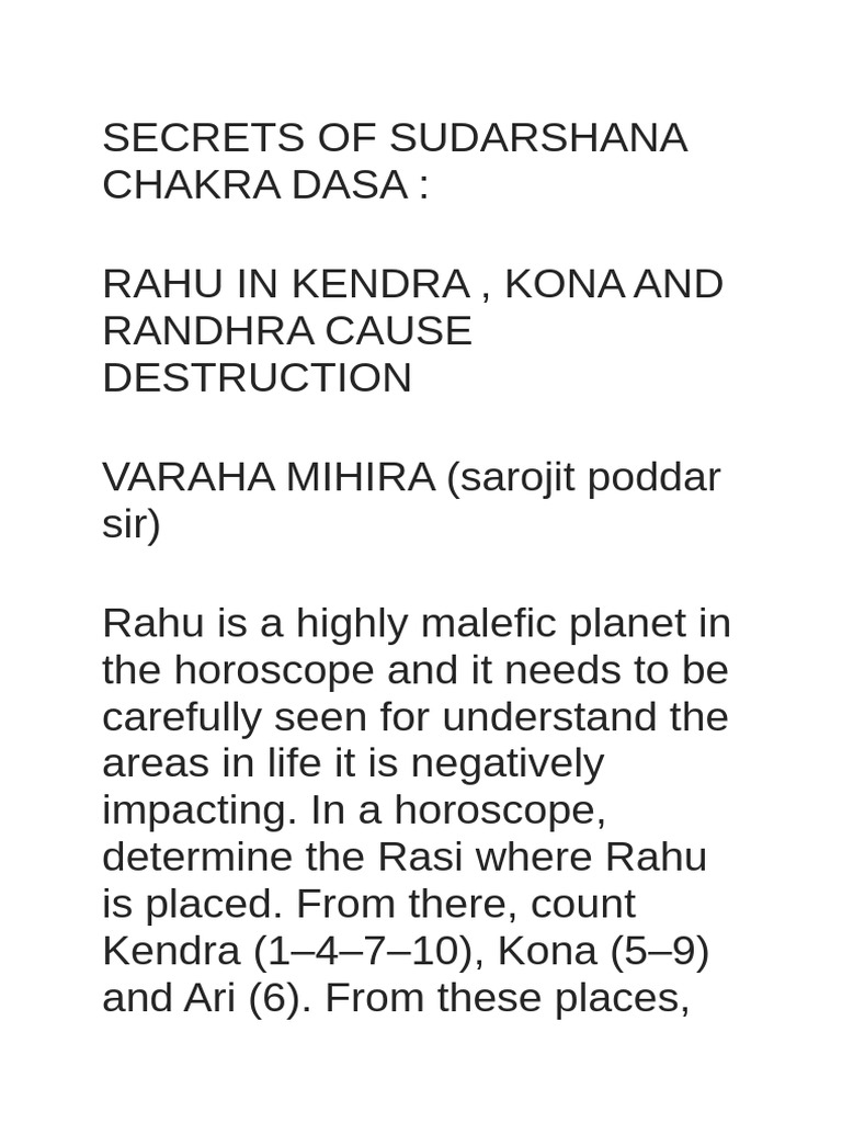 Rahu's Impact in Sudarshan Chakra Dasa | PDF | Ancient Astronomy ...