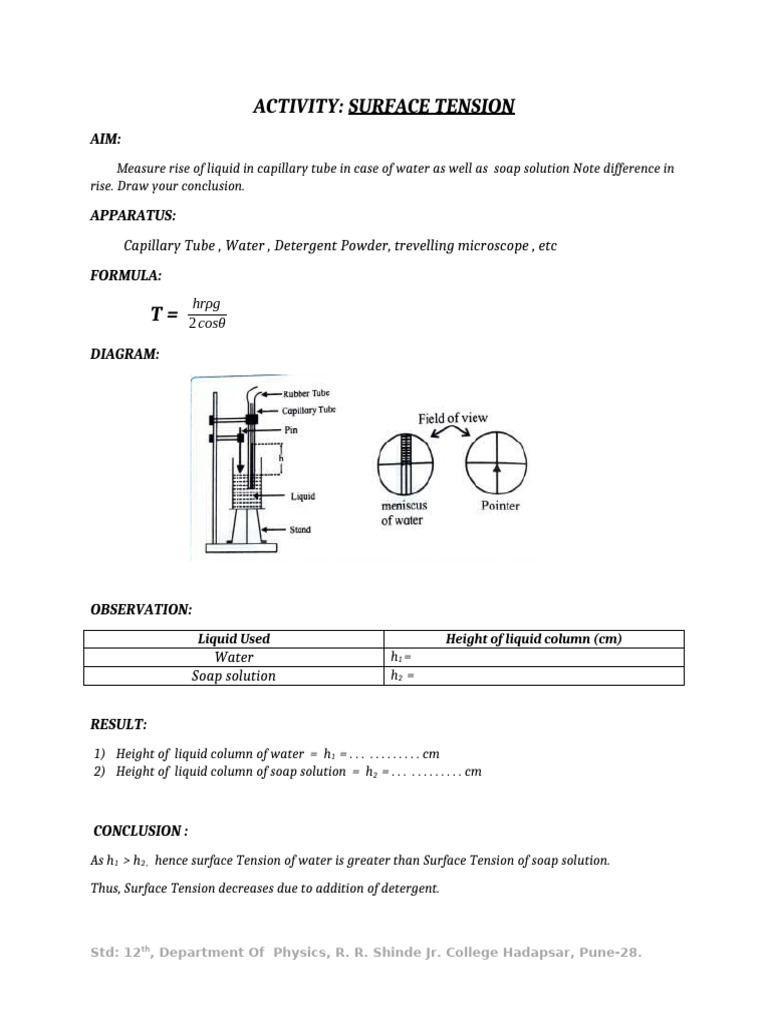 Activity - Surface Tension | PDF