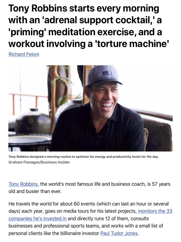 Tony Robbins Morning Routine: Meditation and Workout - Business Insider ...