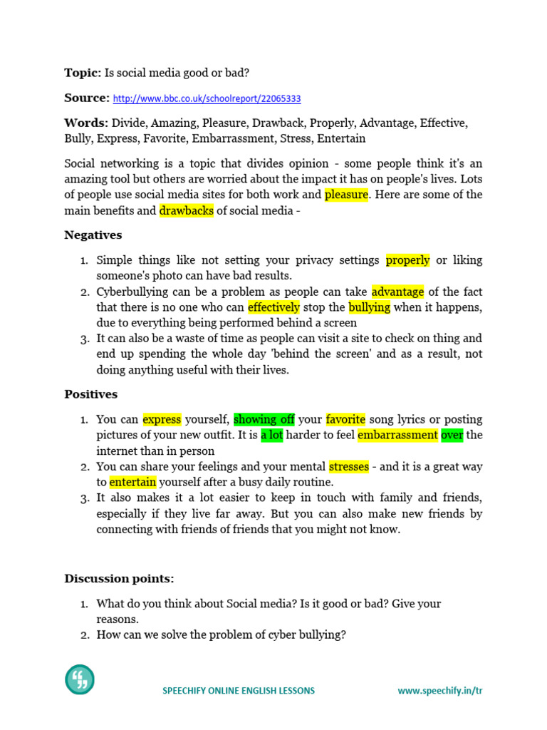 Social Media: Pros and Cons | PDF | Bullying | Cyberbullying