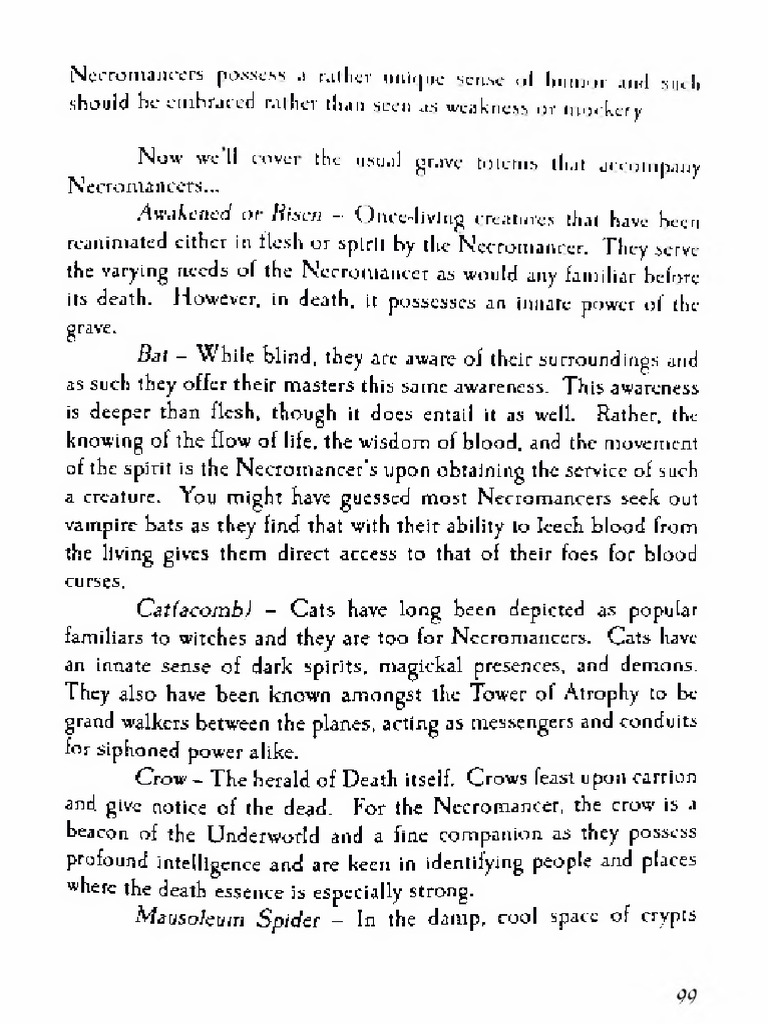 Necromancer Familiars and Undead Types | PDF | Necromancy | Vampires