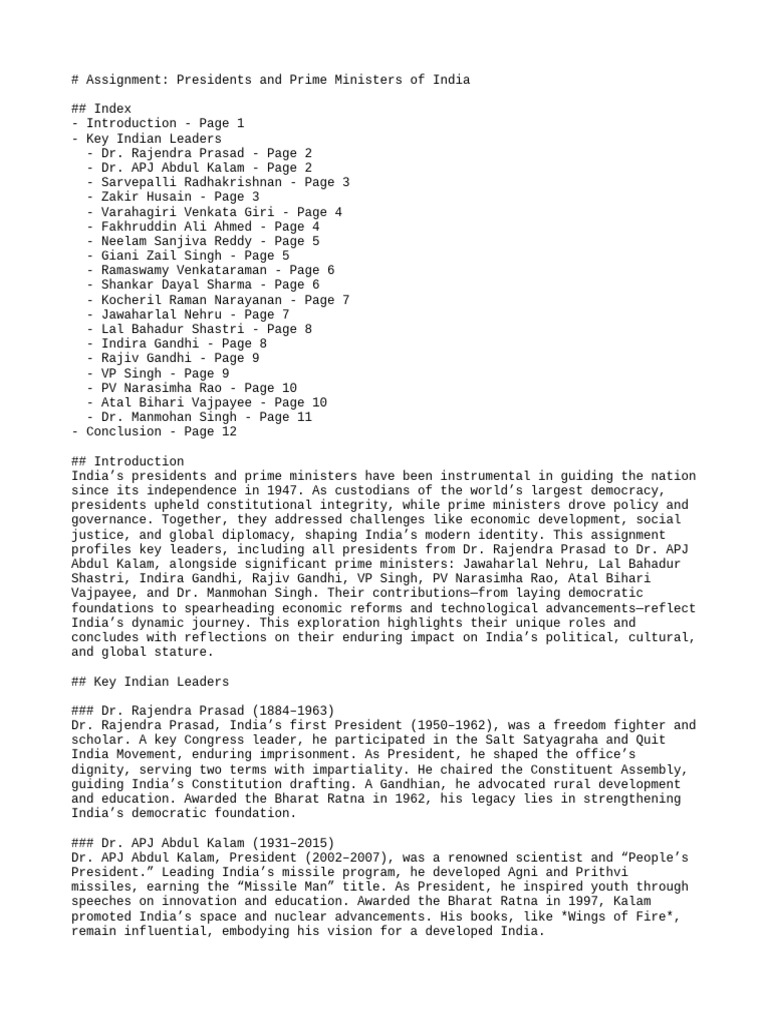 Indian Leaders Assignment Complete (1) .Markdown | PDF | Indian National Congress | Jawaharlal Nehru