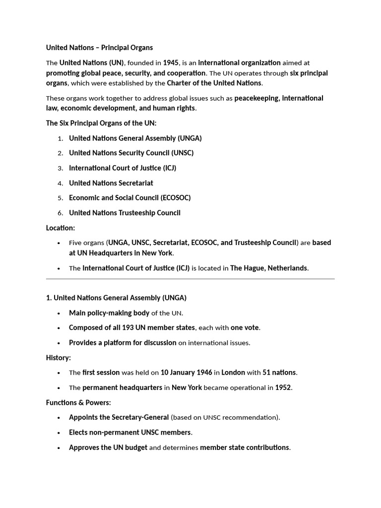 UN Principal Organs Overview | PDF | United Nations | International ...