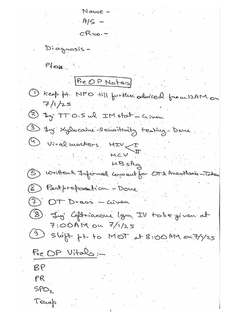 Pre OP Notes | PDF