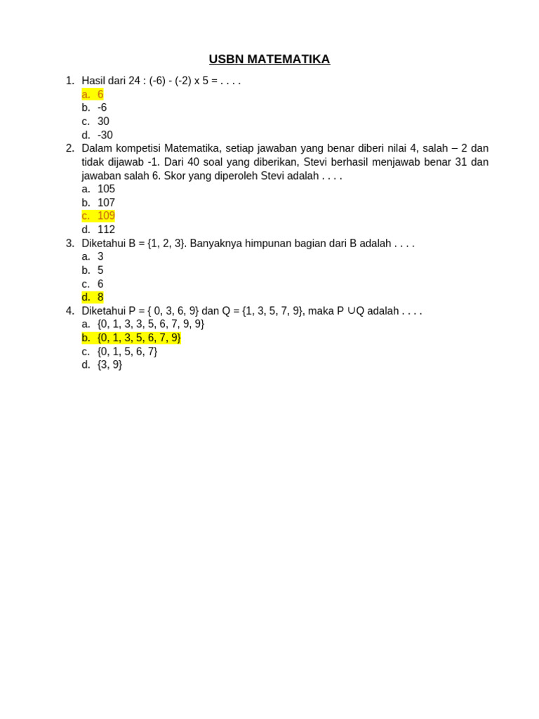 Usbn Matematika 2025 | PDF
