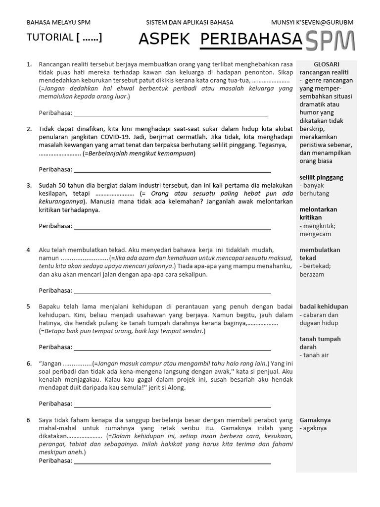 Latihan PDPR BM Tingkatan 4 - Peribahasa (31.3.2022) | PDF