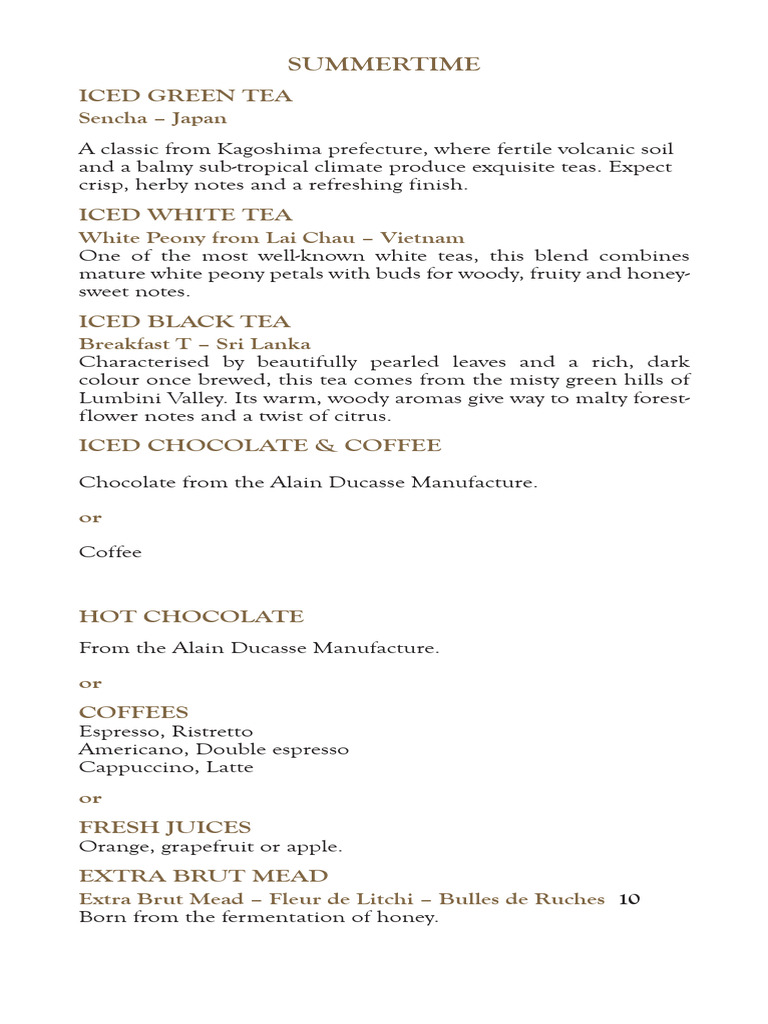 Le Meurice Ledali Teatime Menu en | PDF | Tea | Caffeinated Drinks