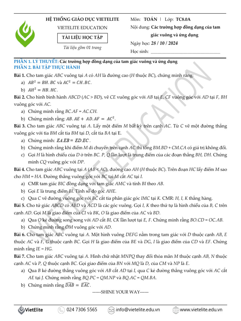 28.10 - Các Trư NG H P Đ NG D NG C A Tam Giác Vuông Và NG D NG | PDF