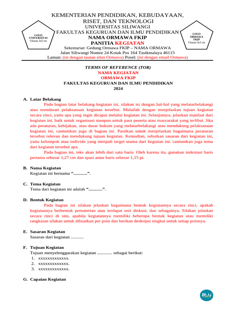 Template ToR Kegiatan | PDF