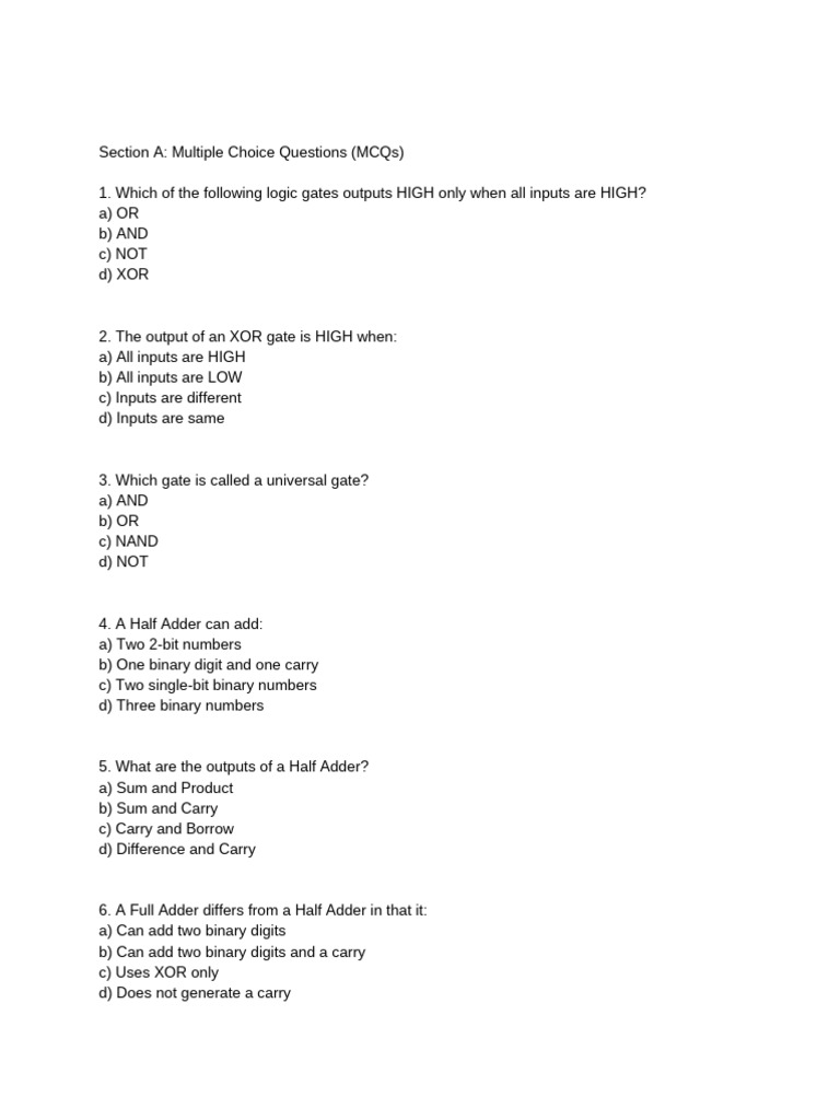 Section A - Multiple Choice Questions (MCQS) Computer Hardware | PDF | Logic Gate | Computing