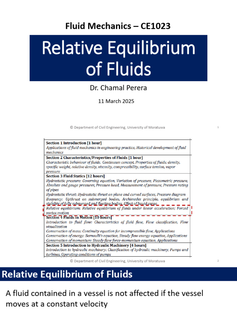 L6 Relative Equilibrium (11!03!2025) | PDF | Force | Fluid