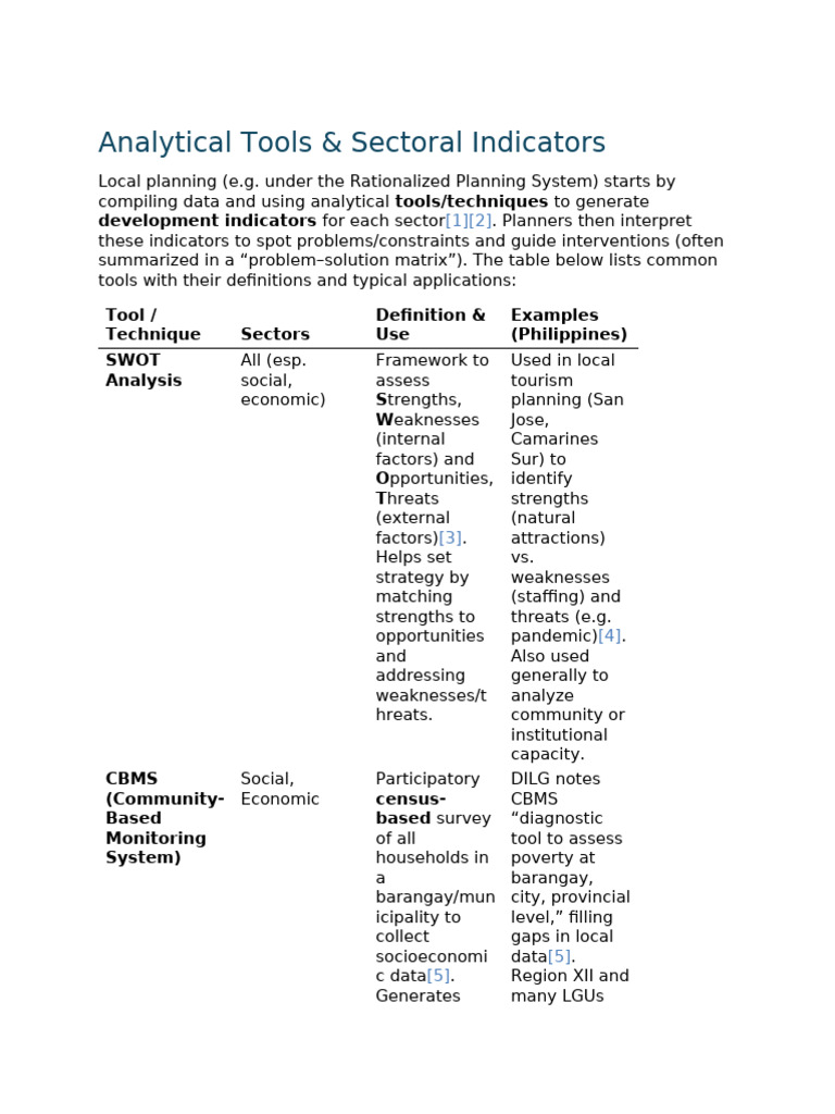Sectoral Indicators and Analytical Tools | PDF | Swot Analysis ...