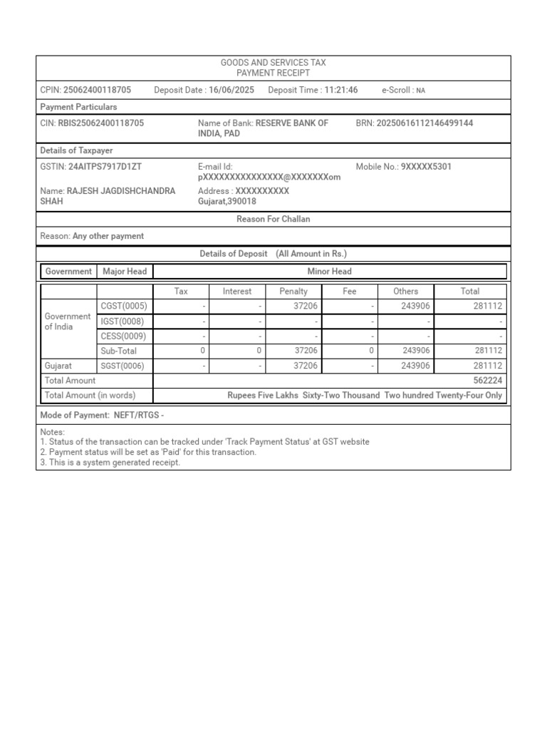 GST Payment Receipt for Rajesh Shah | PDF