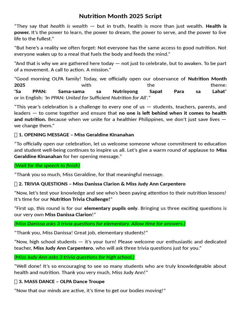 Nutrition Month 2025 Script | PDF