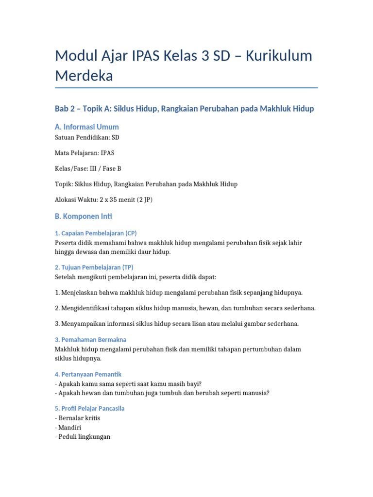 Modul Ajar IPAS Kelas 3 Bab 2 Topik A | PDF