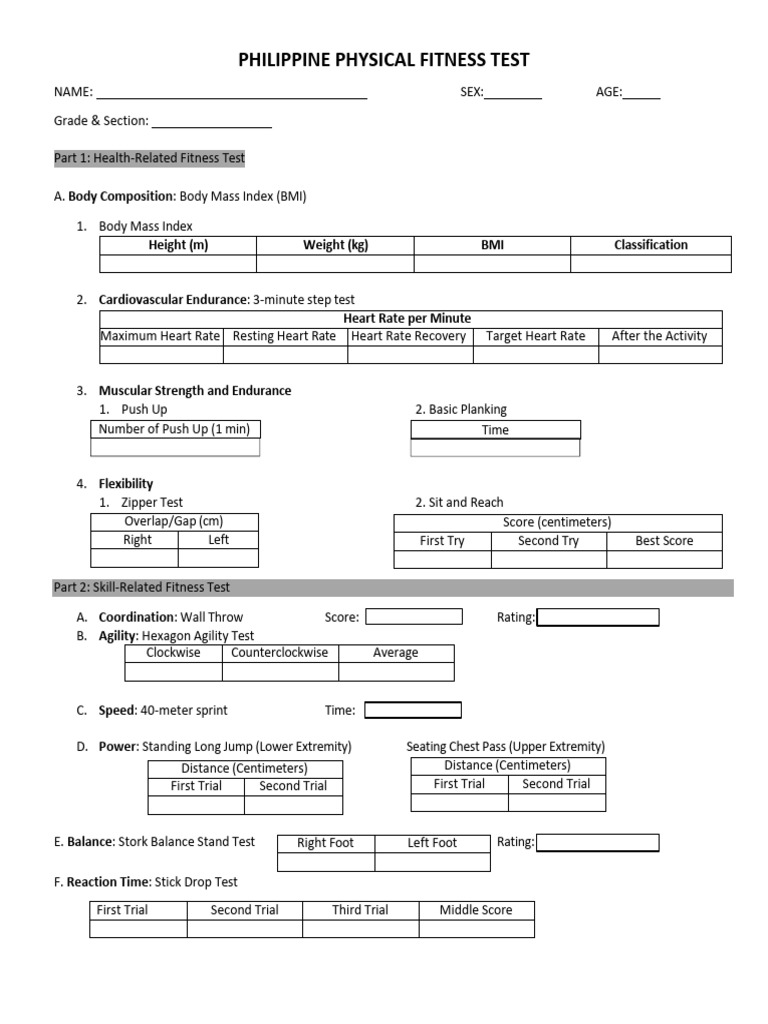 Physical Fitness Test Scorecard Final | PDF
