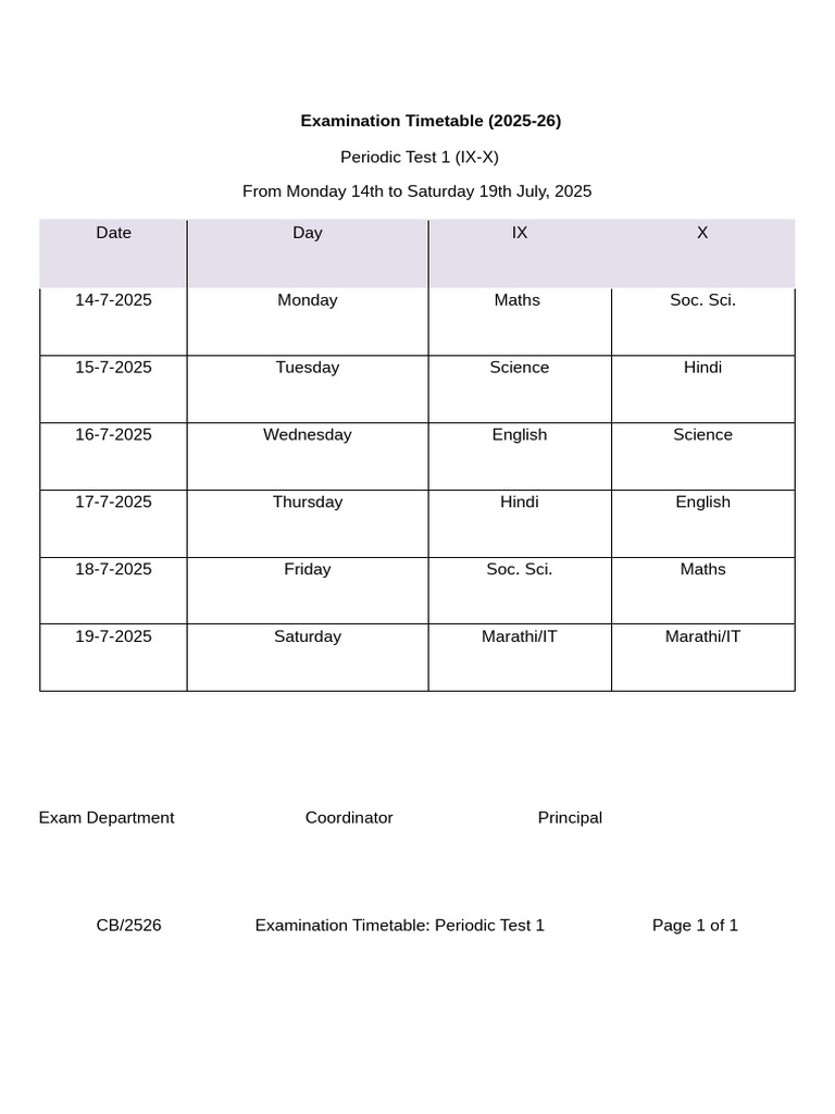 CB - IX-X - Timetable - PT1 - 25-26 - All PIS-1.doc - 20250713 - 150106 - 0000 | PDF