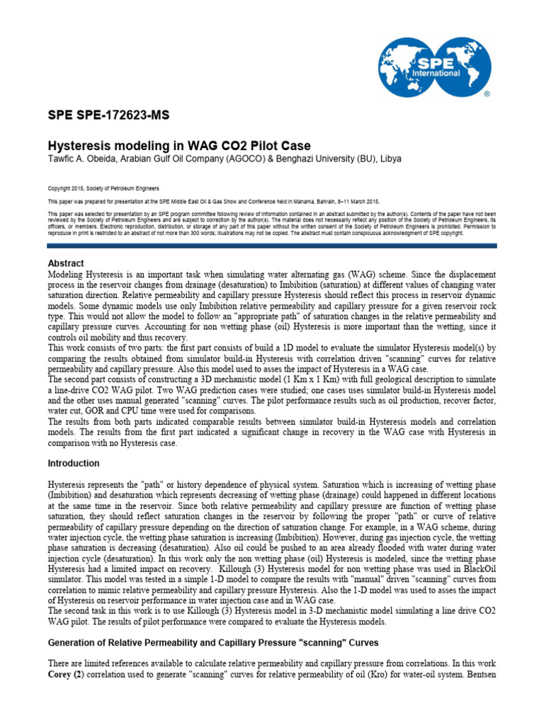 Hysteresis Modeling in WAG CO2 Pilot Cas | PDF | Petroleum Reservoir ...