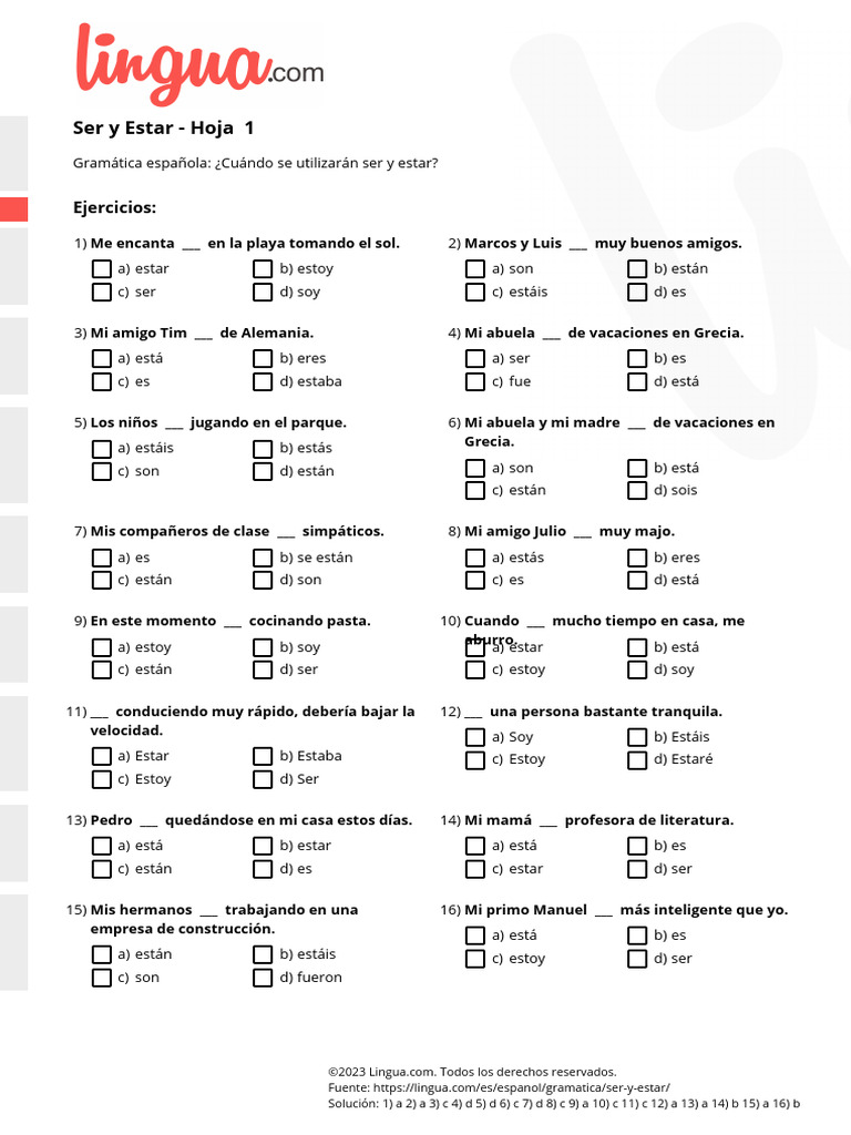 Espanol Gramatica Ser y Estar | PDF