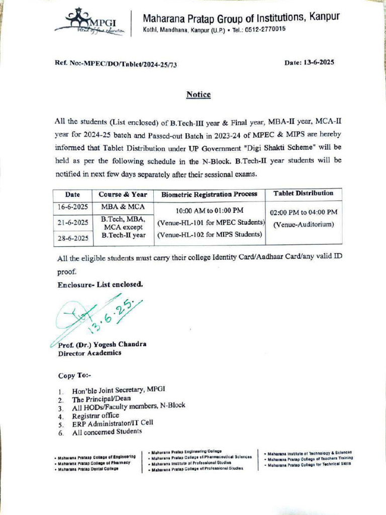 Notice For Tablet Distribution | PDF