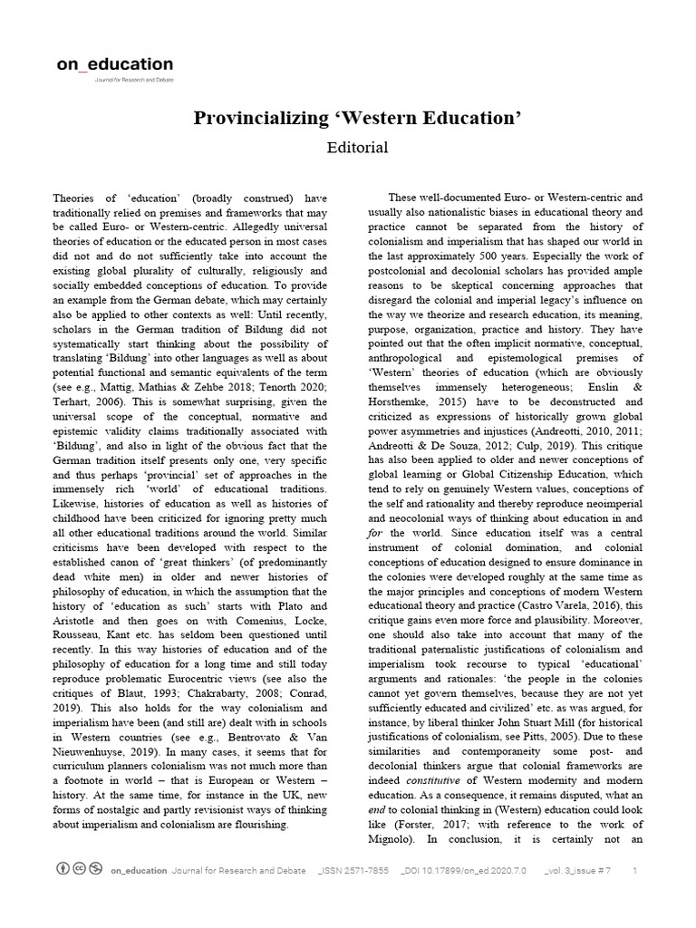 Provincializing Western Education' by Editorial Team of On Education ...