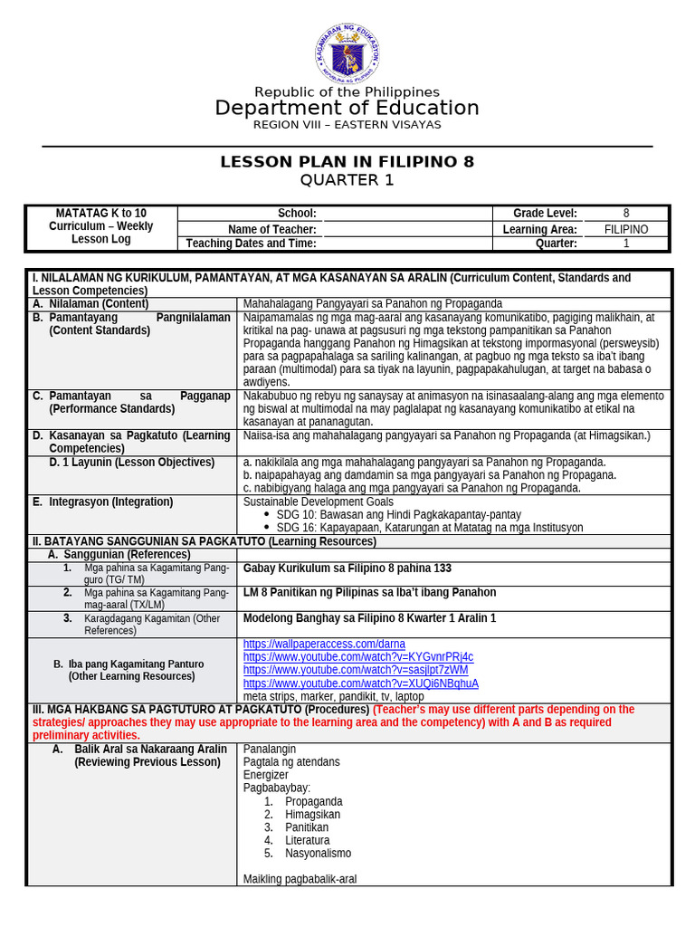 Sample Filipino 8 | PDF