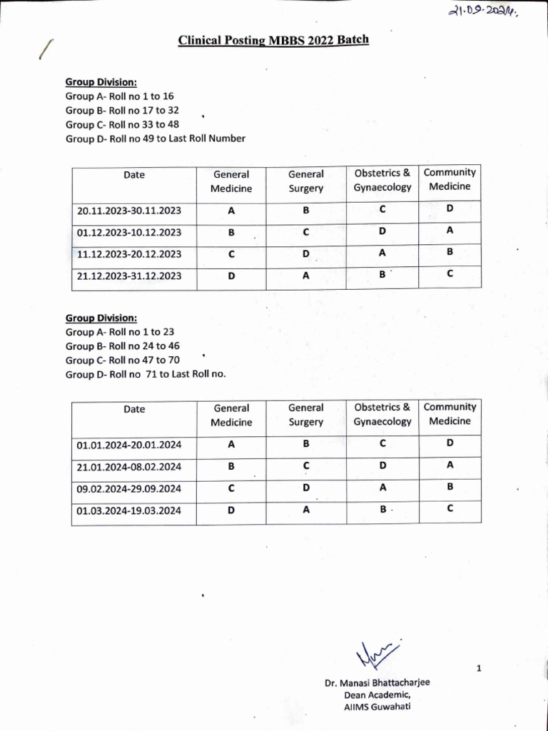 Clinical Posting MBBS Batch 2022 | PDF
