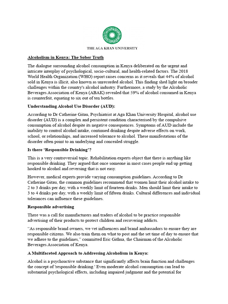 Alcoholism in Kenya - The Sober Truth | PDF | Alcoholism | Drug ...