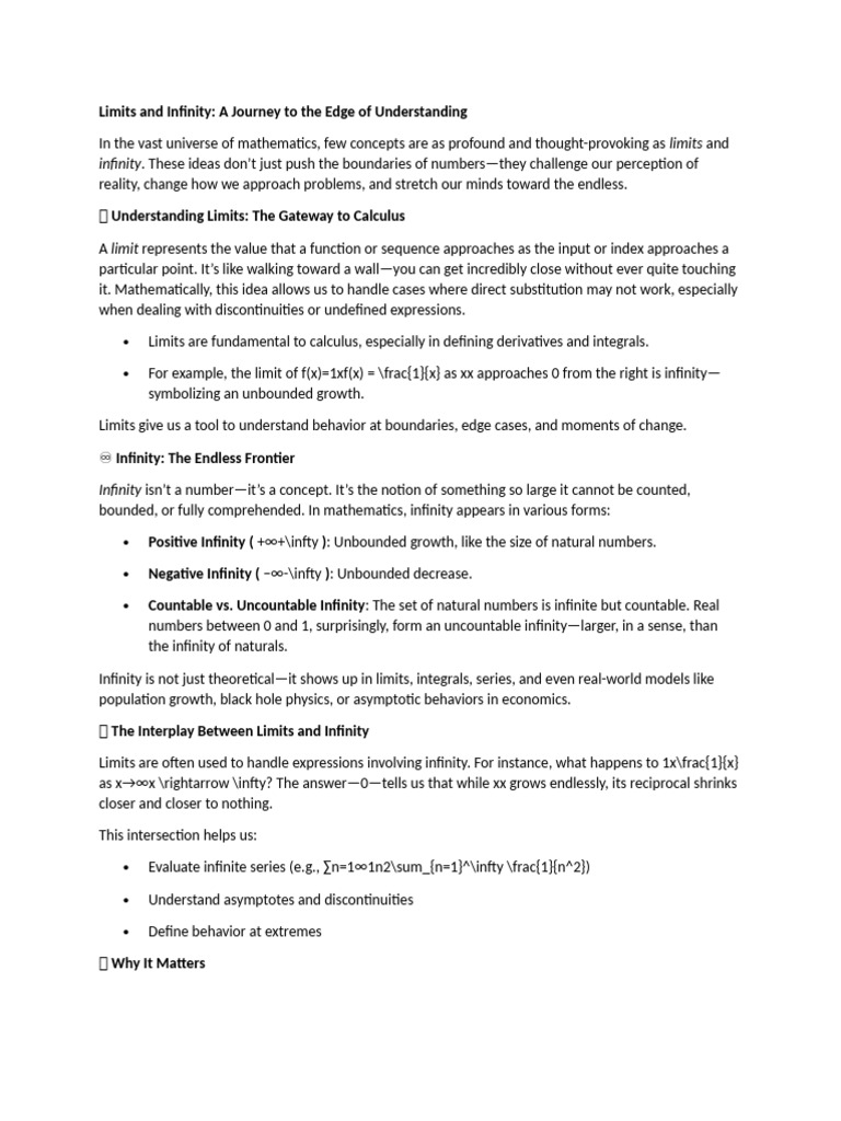 Limits and Infinity | PDF | Infinity | Limit (Mathematics)