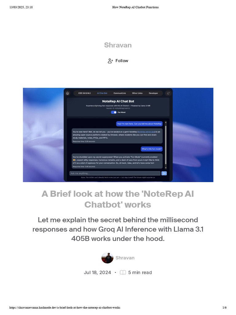 NoteRep AI Chatbot Functions | PDF | Artificial Intelligence | Intelligence (AI) & Semantics
