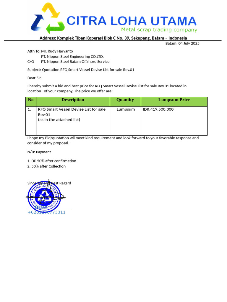 Quotation RFQ Smart Vessel Devise List For Sale Rev.01 | PDF