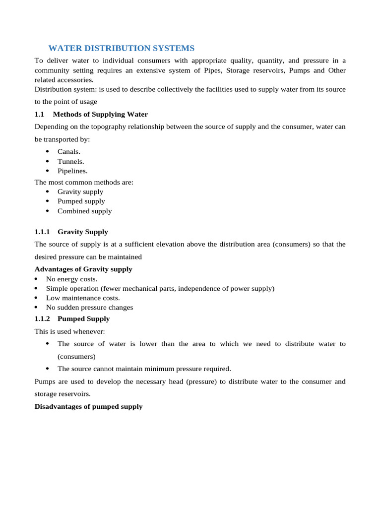 Water Distribution System Methods | PDF | Pump | Chemical Engineering