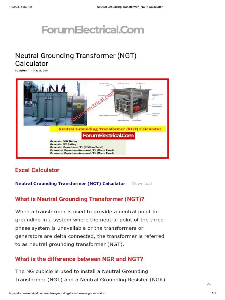 Neutral Grounding Transformer (NGT) Calculator | PDF | Transformer ...