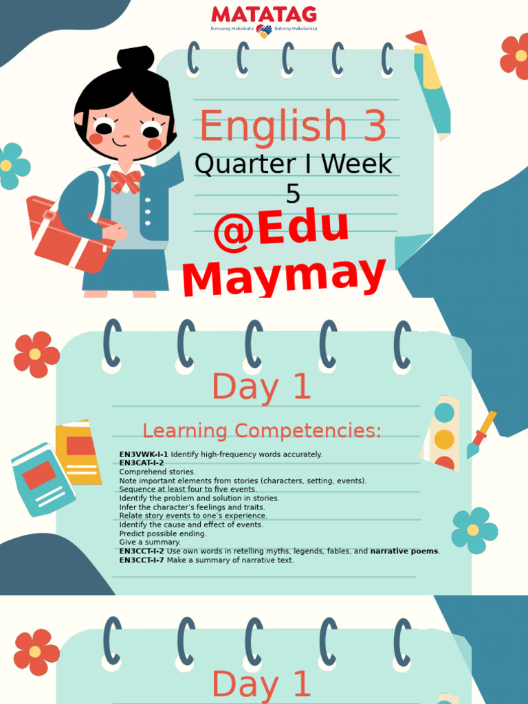 Q1 English3 Week5 PPT MATATAGedumaymay | PDF | Verb | Adjective