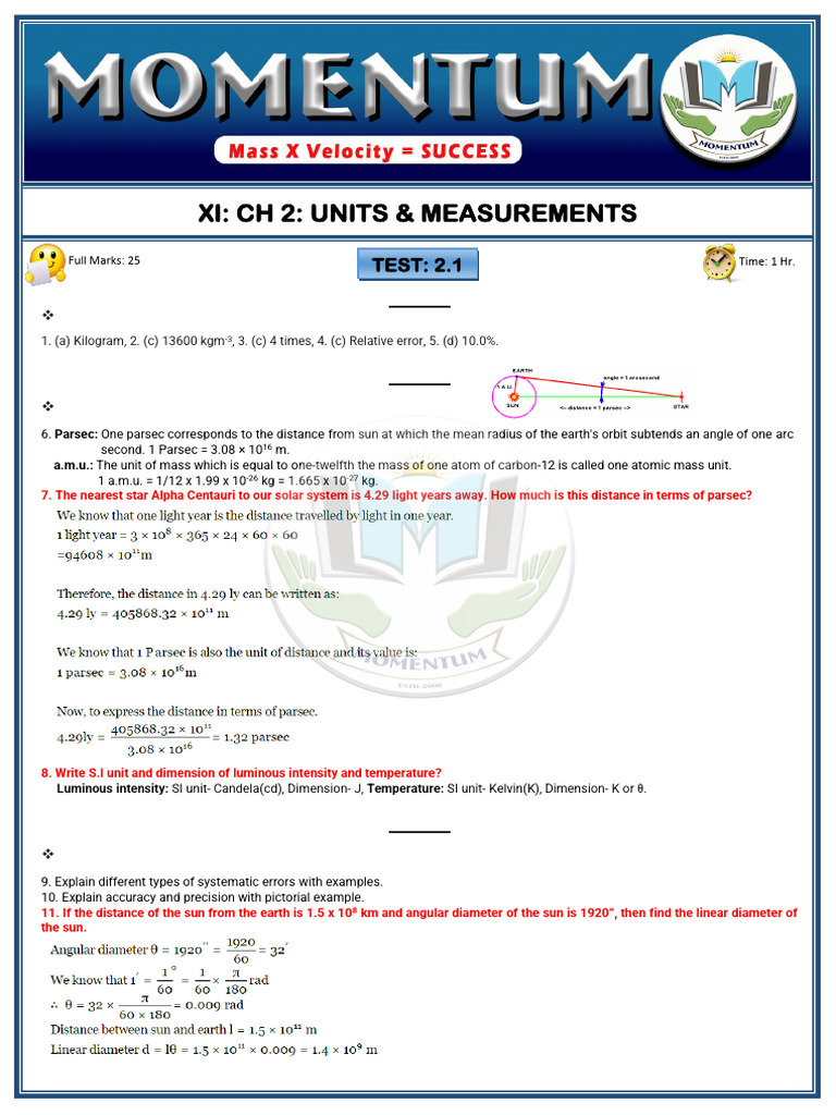 CT 11.2.1 Answer Units & Measurements | PDF | Sun | Angle