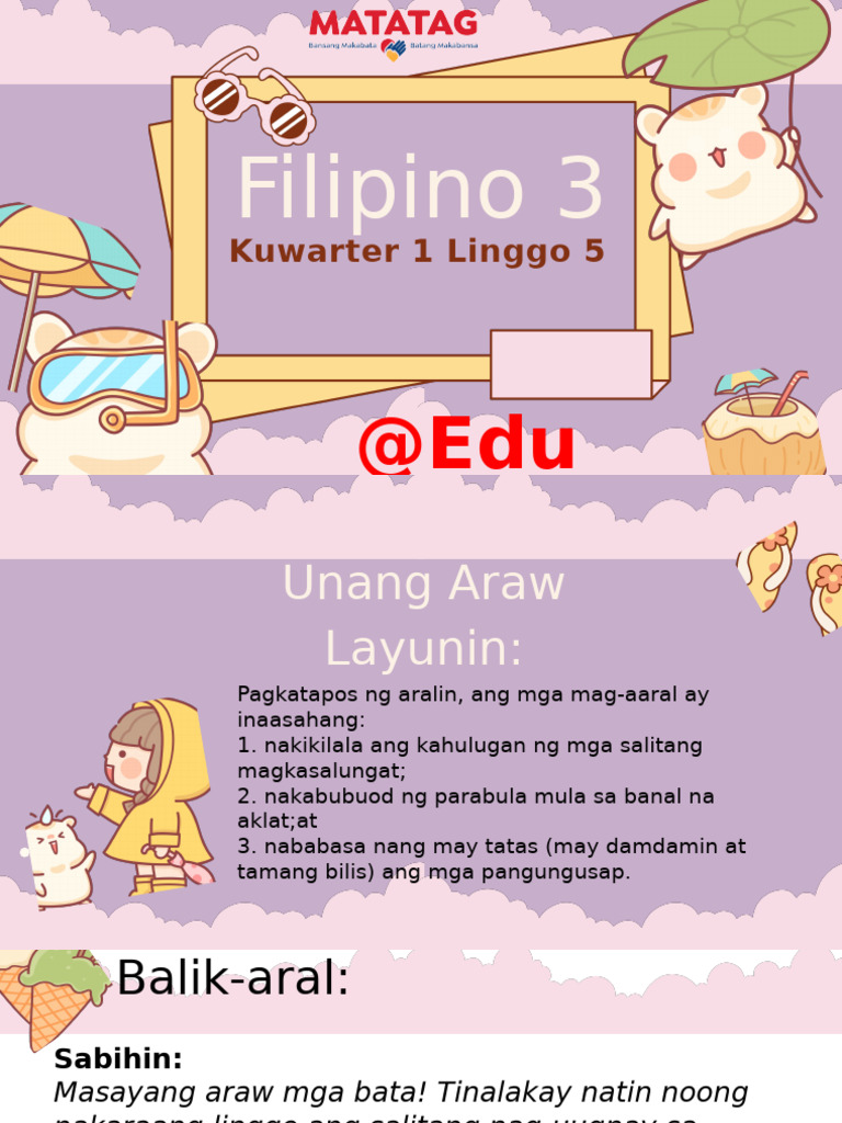 Q1 Filipino3 Week5 PPT MATATAGedumaymay | PDF