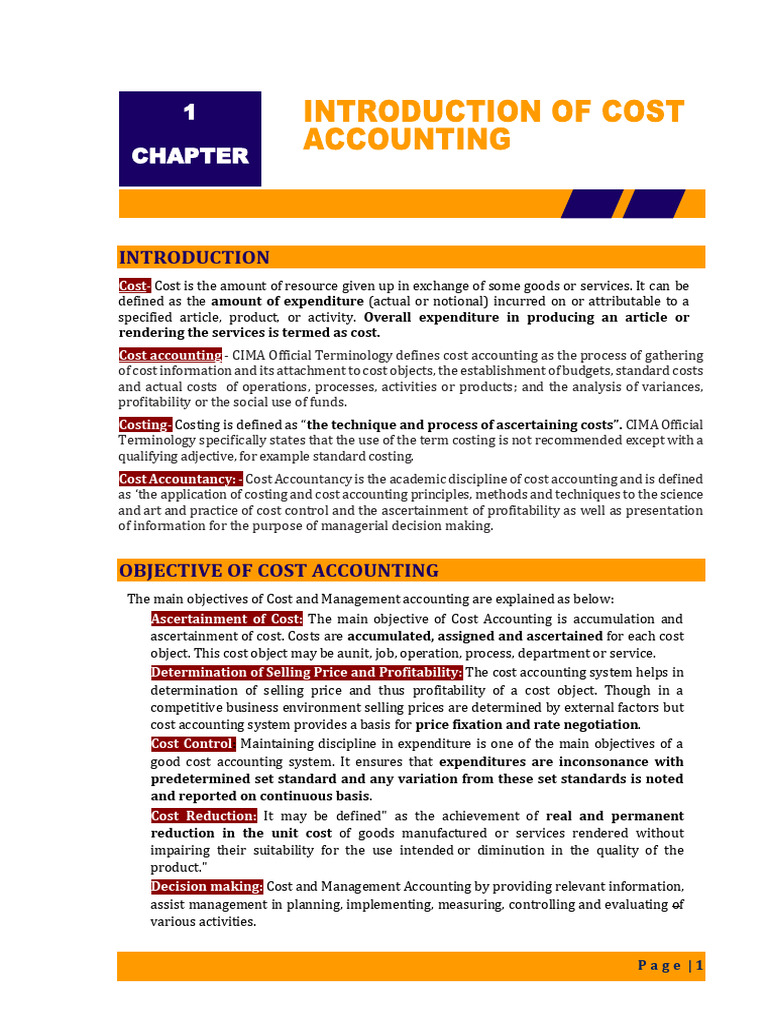 Introduction of Cost Accounting | PDF | Cost Accounting | Accounting